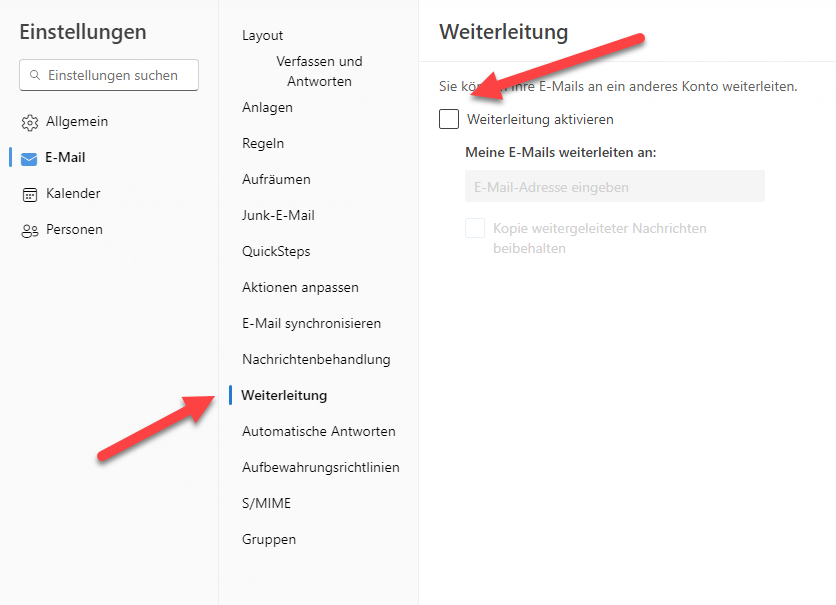 E-Mail Weiterleitung im Outlook einrichten – itcnet Help Center